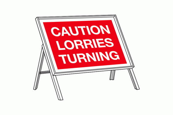 Caution Lorries Turning Temporary Road Sign