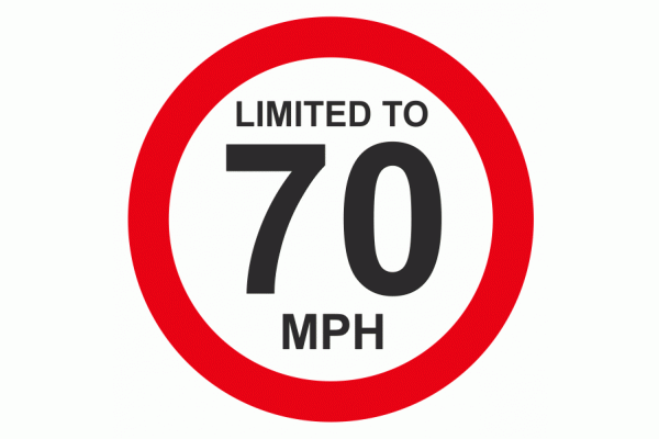 Limited To 70mph Vehicle Speed Limit Sign